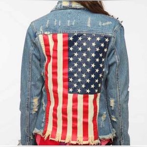 UNIF | Jackets & Coats | Unif American Flag Studded Frayed Denim Jacket ...